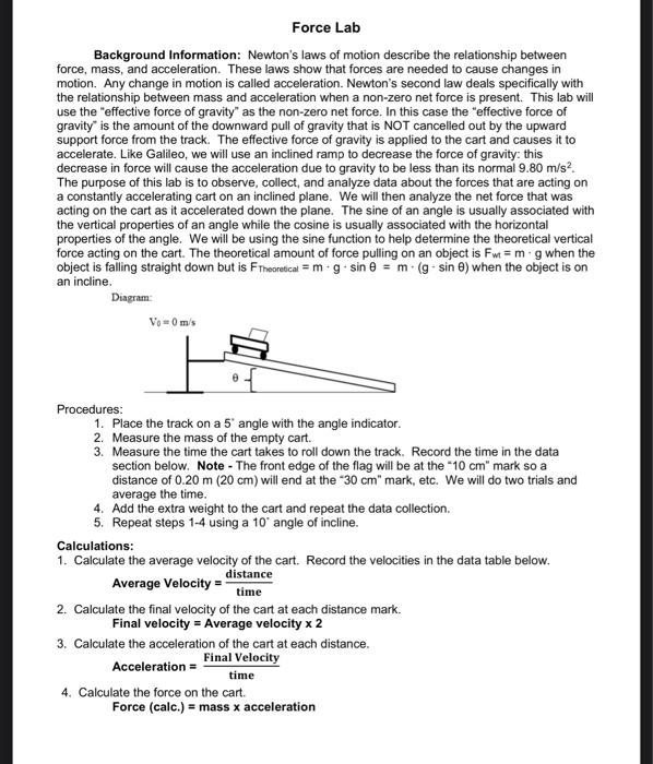Solved Force Lab Background Information: Newton's laws of | Chegg.com