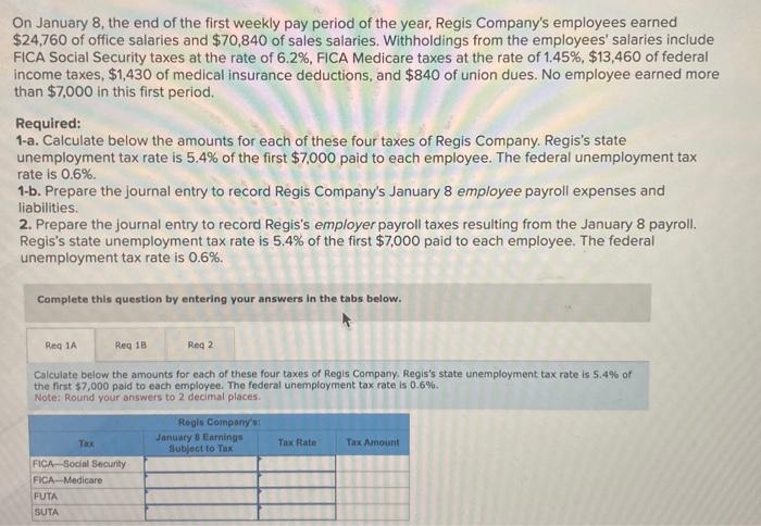 Solved On January 8 , the end of the first weekly pay period | Chegg.com
