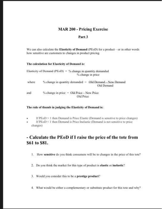 Solved This Pricing Exercise is a combination of a variety | Chegg.com