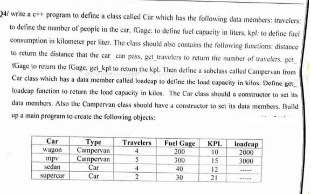 Solved 24/ write a c++ program to define a class called Car | Chegg.com