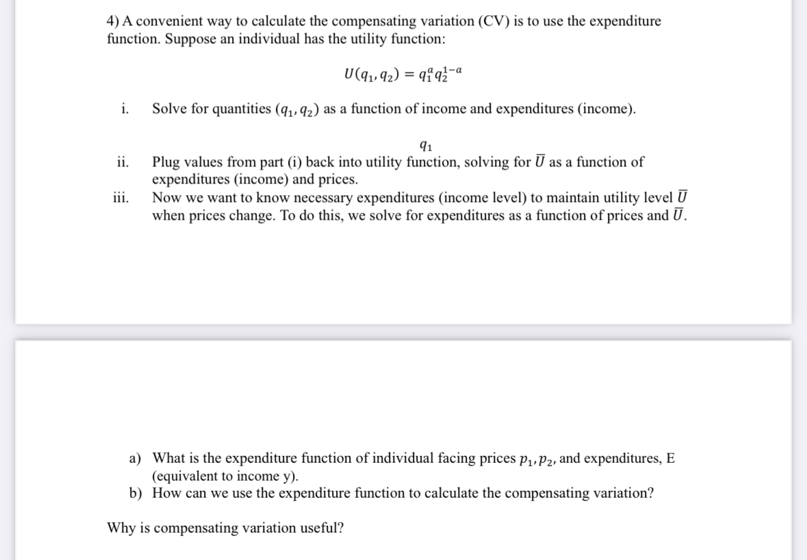 Solved A convenient way to calculate the compensating | Chegg.com