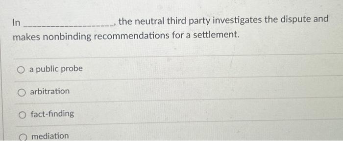 Solved In the neutral third party investigates the dispute | Chegg.com