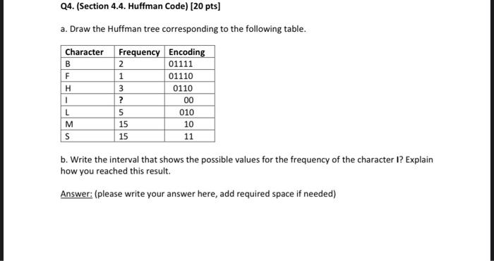 Solved Q4. (Section 4.4. Huffman Code) [20 pts] a. Draw the | Chegg.com