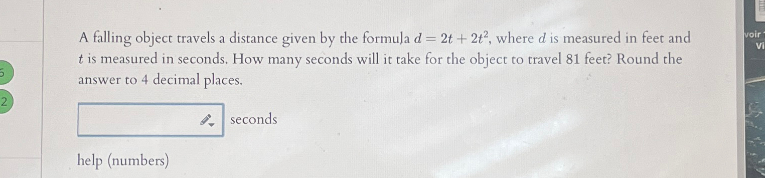 Solved A falling object travels a distance given by the | Chegg.com