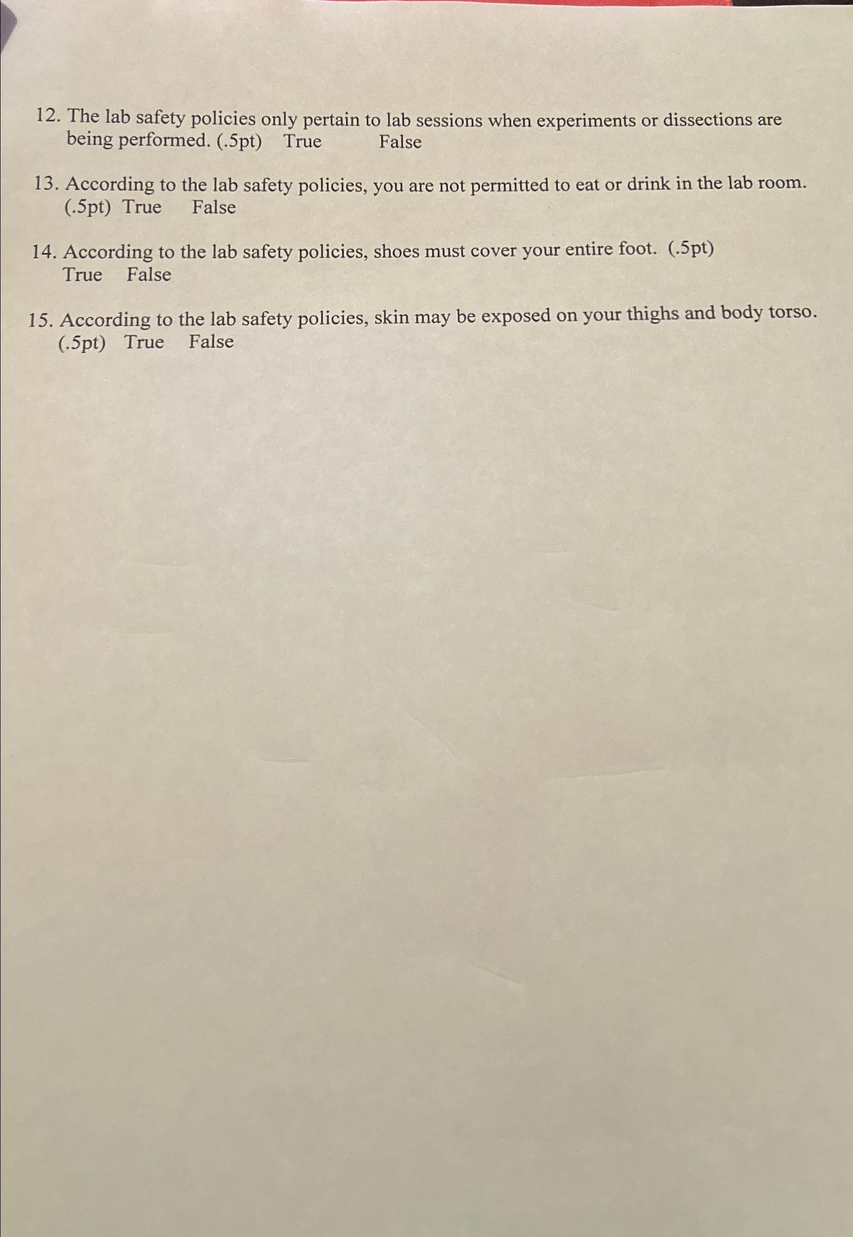 Solved The lab safety policies only pertain to lab sessions | Chegg.com