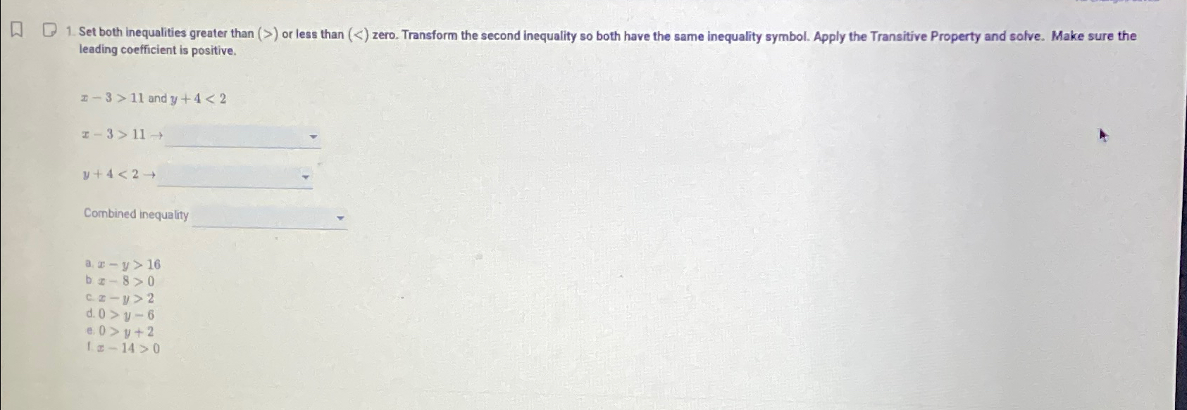 Solved Set both inequalities greater than ( > ) ﻿or less | Chegg.com