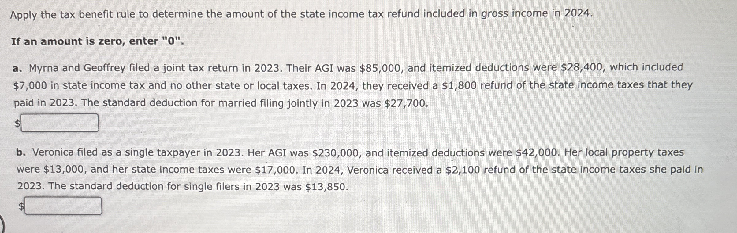 Solved Apply the tax benefit rule to determine the amount of | Chegg.com