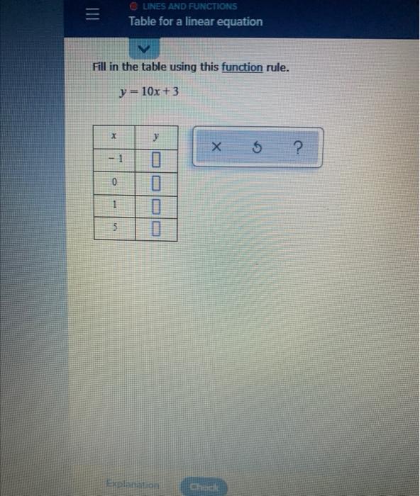 Solved = LINES AND FUNCTIONS Table for a linear equation | Chegg.com