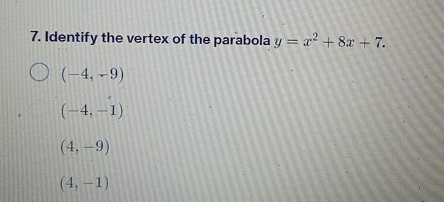 Solved Identify the vertex of the parabola | Chegg.com