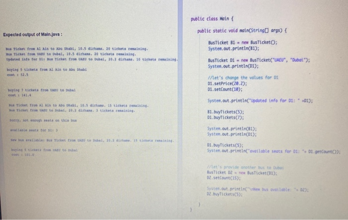 Expected output of Main.java: Bus Ticket from Al Ain | Chegg.com