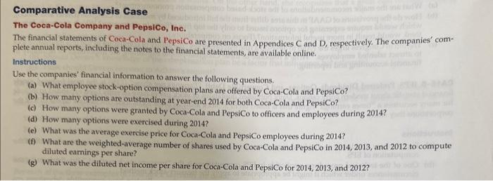 Solved Comparative Analysis Case The Coca-Cola Company and | Chegg.com