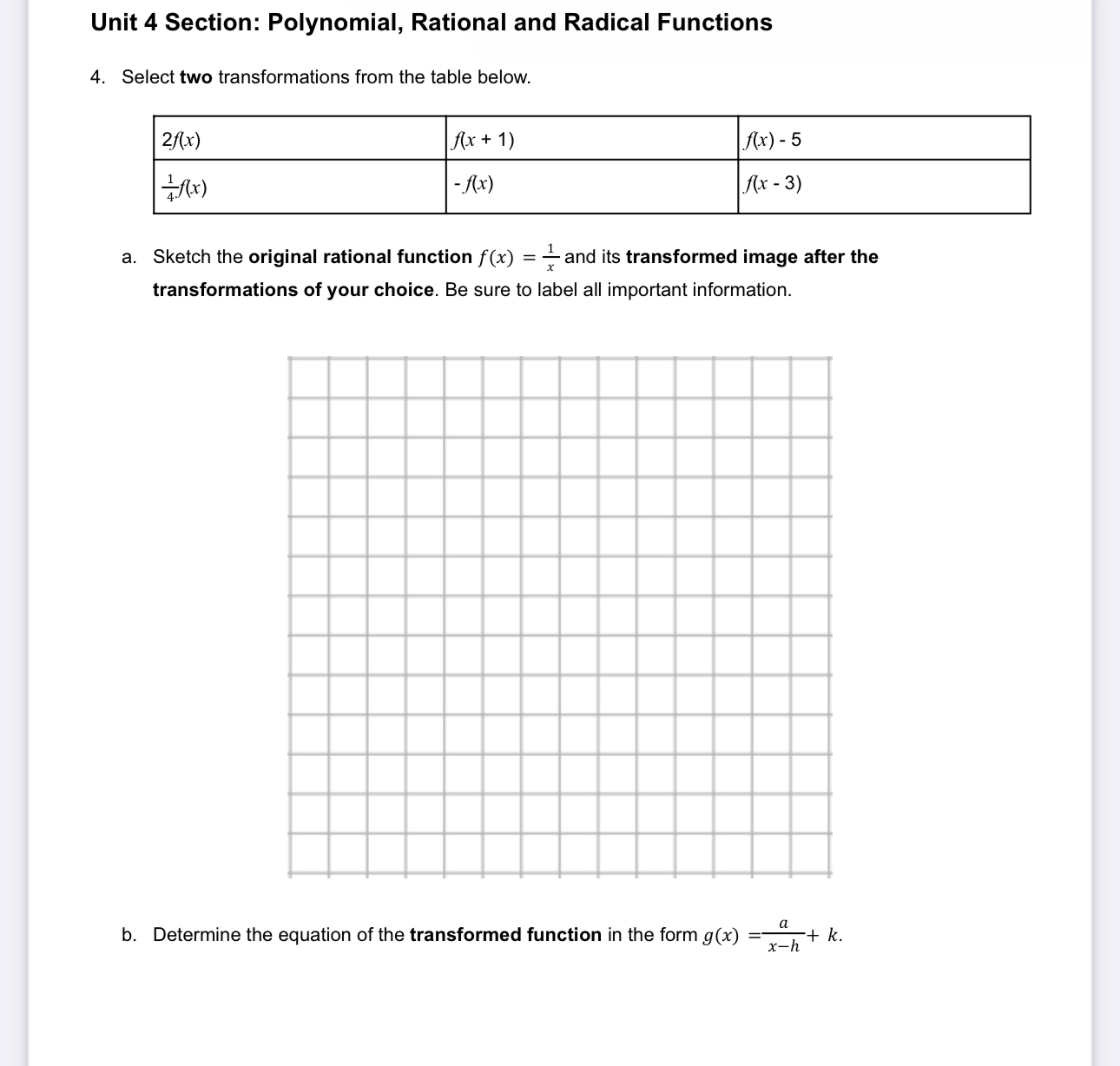 Solved Unit 4 ﻿Section: Polynomial, Rational and Radical | Chegg.com