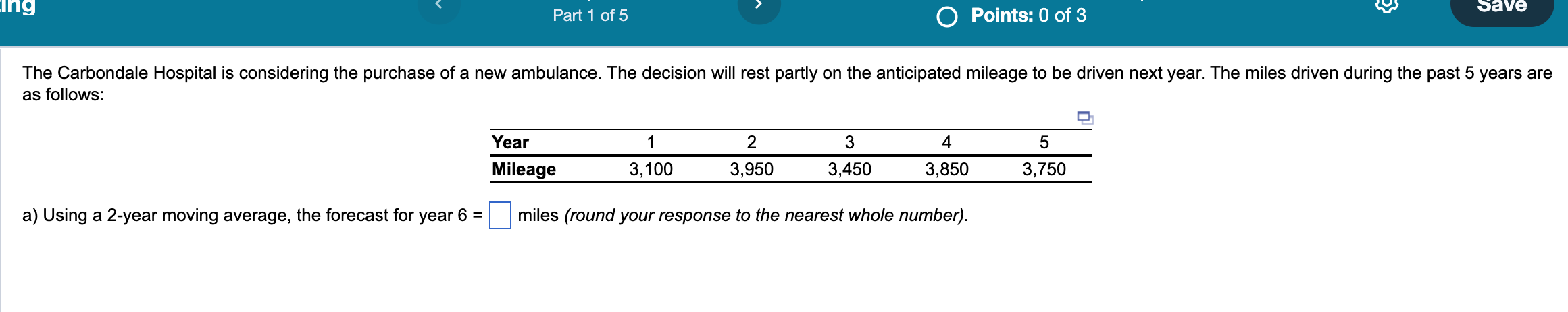 Solved Part 1 ﻿of 5Points: 0 ﻿of 3as | Chegg.com