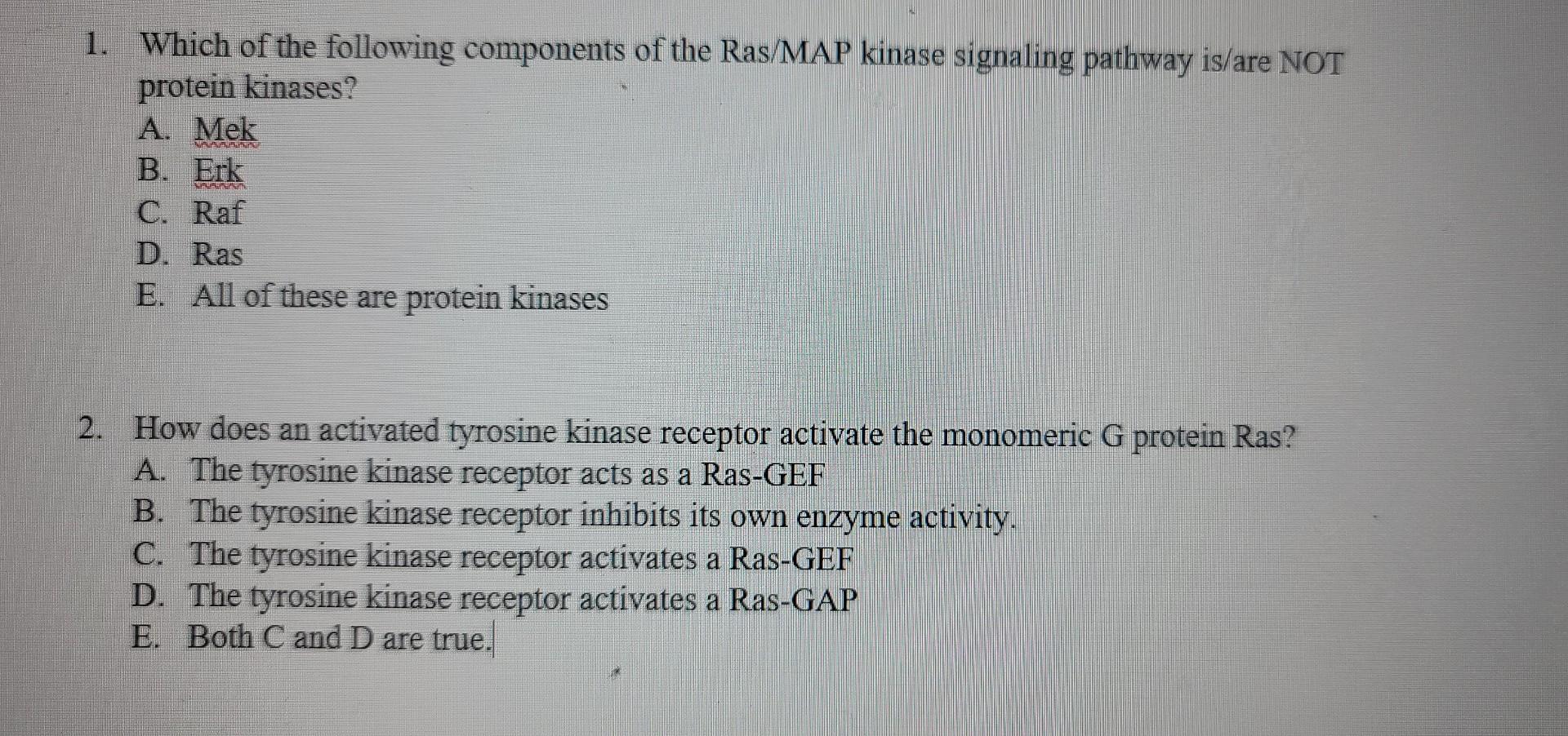 Solved 1. Which of the following components of the Ras/MAP | Chegg.com