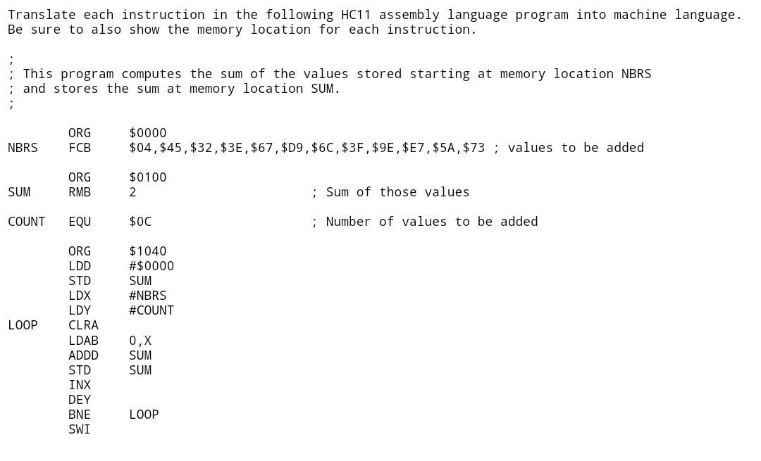 Solved Translate each instruction in the following HC11 | Chegg.com