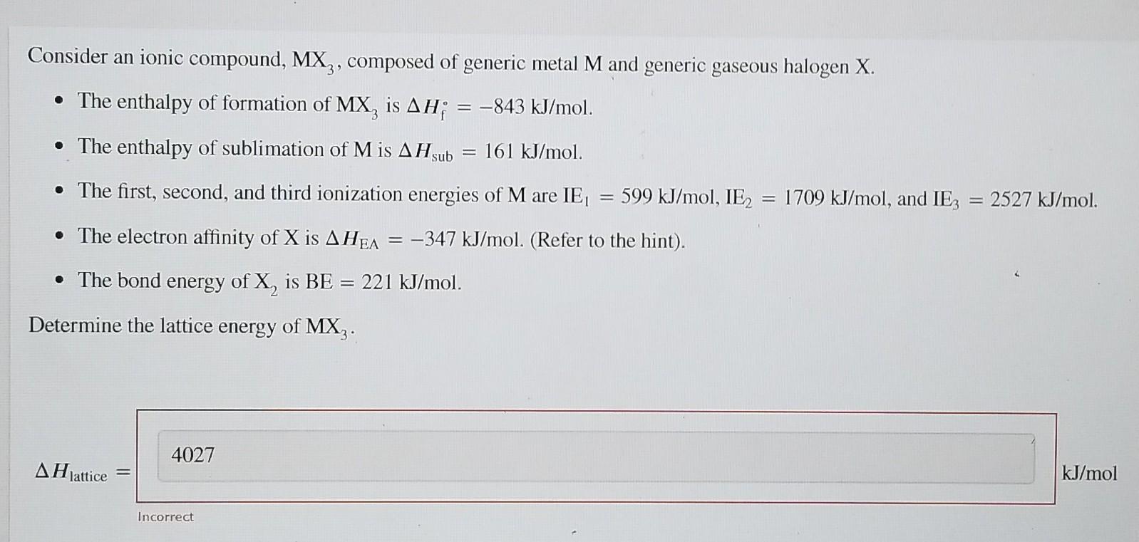 Solved Consider the ionic compound, MX3, composed of generic | Chegg.com