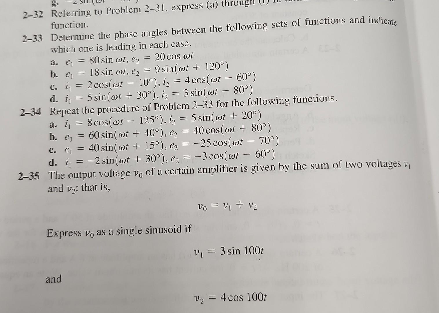 Solved 2-32 Referring function. 2-33 Determine the phase | Chegg.com