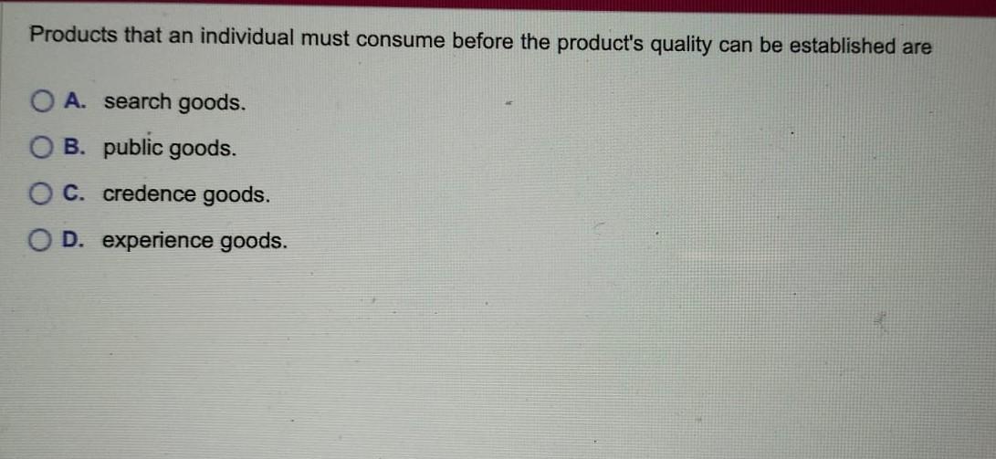Solved Products that an individual must consume before the | Chegg.com