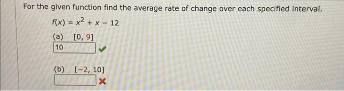 Solved For the given function find the average rate of | Chegg.com