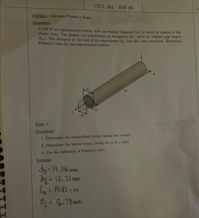 Solved Problem: Calculate Poikson's Ratio Statement: A rod | Chegg.com