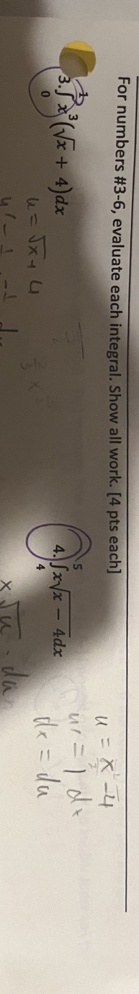 Solved For numbers #3-6, ﻿evaluate each integral. Show all | Chegg.com