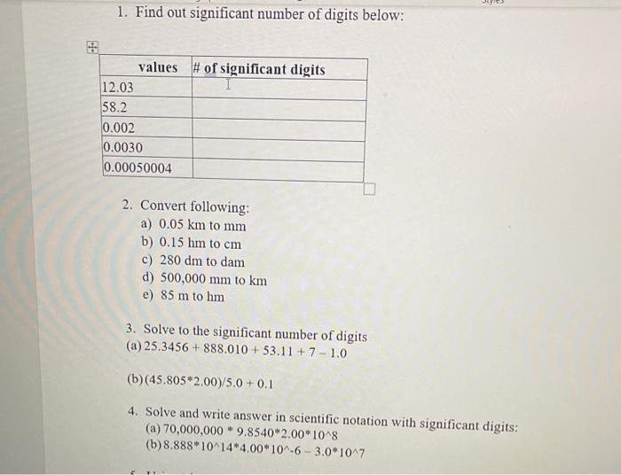 Solved 1. Find out significant number of digits below: 2. | Chegg.com