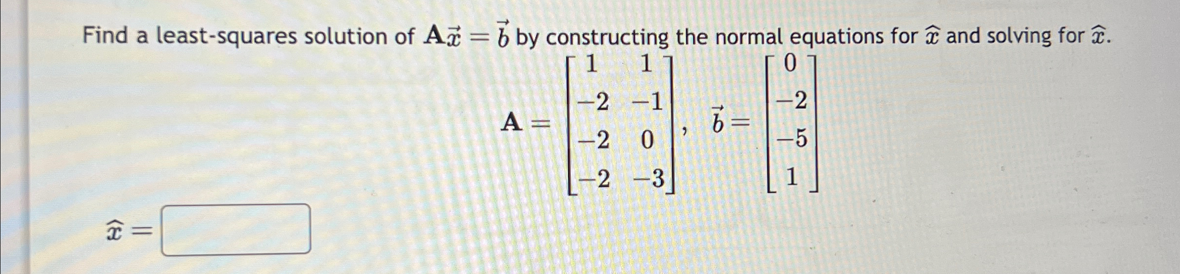 Solved Find a least-squares solution of Avec(x)=vec(b) ﻿by | Chegg.com
