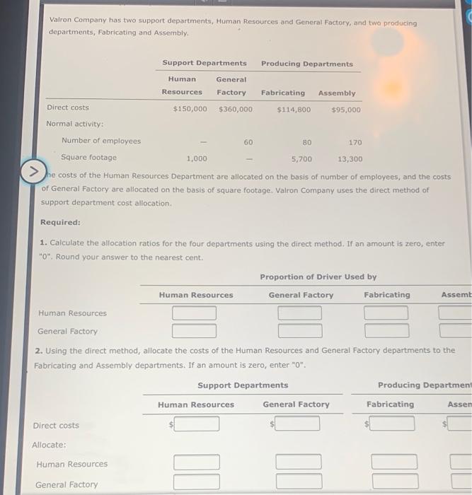 Solved Valron Company has two support departments, Human | Chegg.com