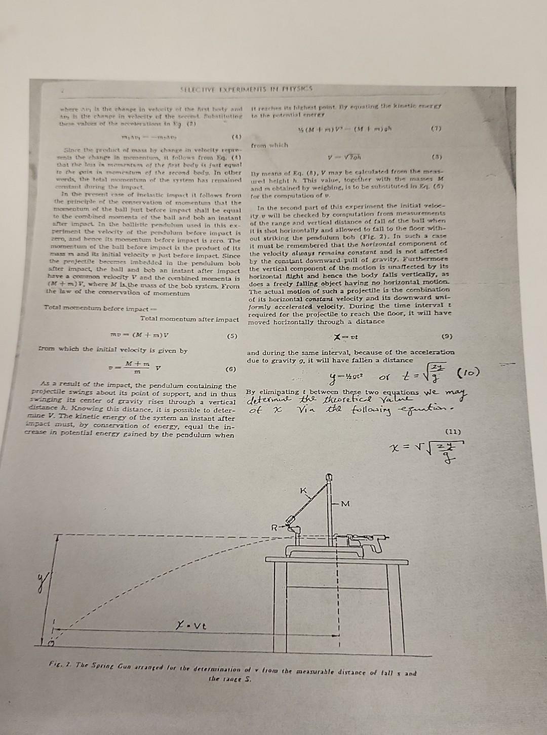 Solved V=2gh equation 6 V=mM+mV stwot ball into pendiblum | Chegg.com