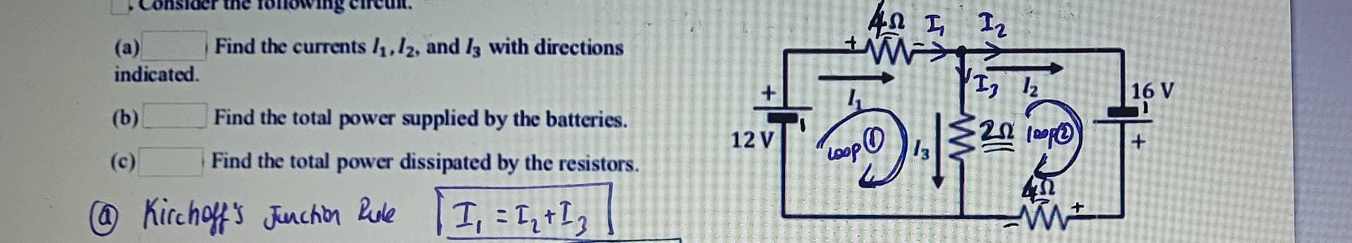 Solved (a) ﻿Find the currents l1,l2, ﻿and l3 ﻿with | Chegg.com