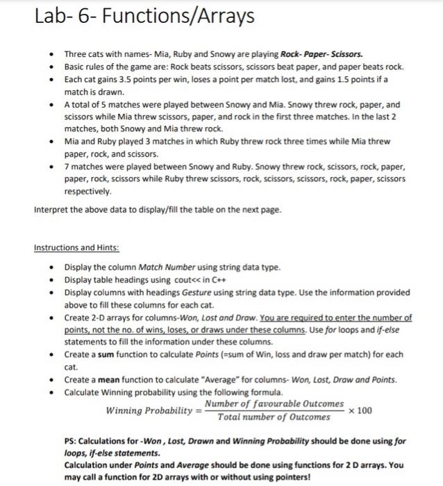 Solved Lab-6- Functions/Arrays • Three cats with names- Mia, | Chegg.com