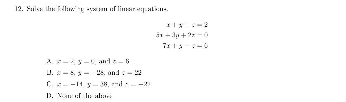 Solved Solve the following system of linear | Chegg.com