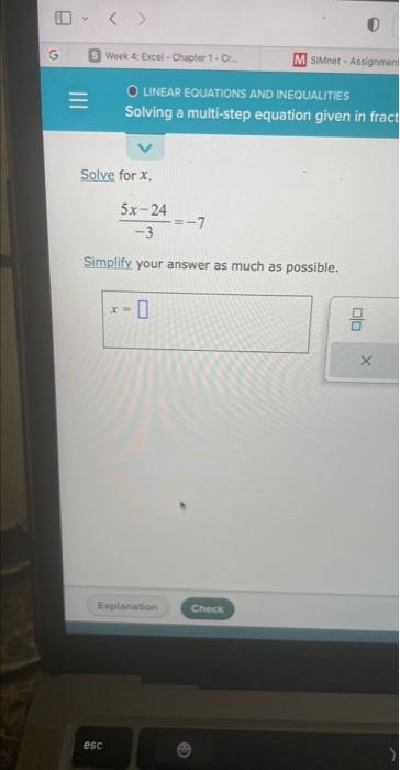 Solved Solve for x. −35x−24=−7 Simplify your answer as much | Chegg.com