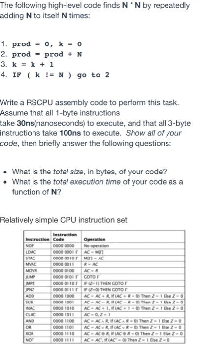 Solved The following high-level code finds N * N by | Chegg.com