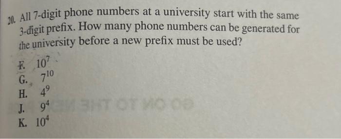 Solved 20. All 7-digit phone numbers at a university start | Chegg.com Solved 20. All 7-digit phone numbers at a university start | Chegg.com