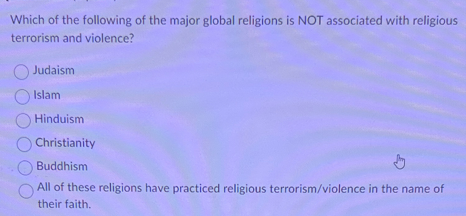 Solved Which of the following of the major global religions | Chegg.com
