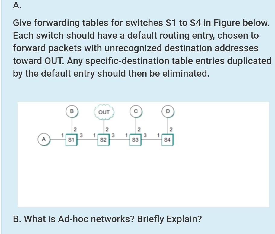 Solved A. Give forwarding tables for switches S1 to S4 in | Chegg.com