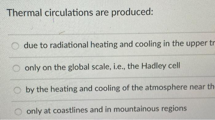 Solved Thermal circulations are produced: due to radiational | Chegg.com