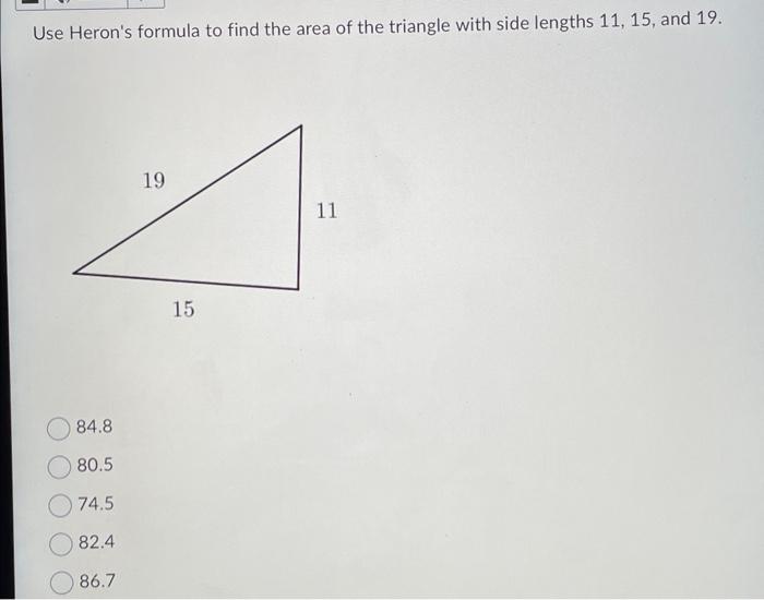 Solved (LO7) Use Heron's formula to find the area of the | Chegg.com