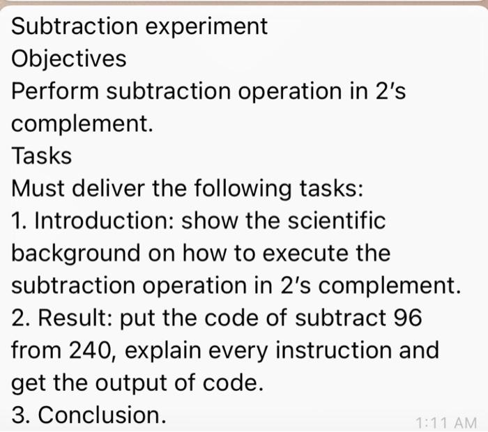 Solved Subtraction Experiment Objectives Perform Subtraction