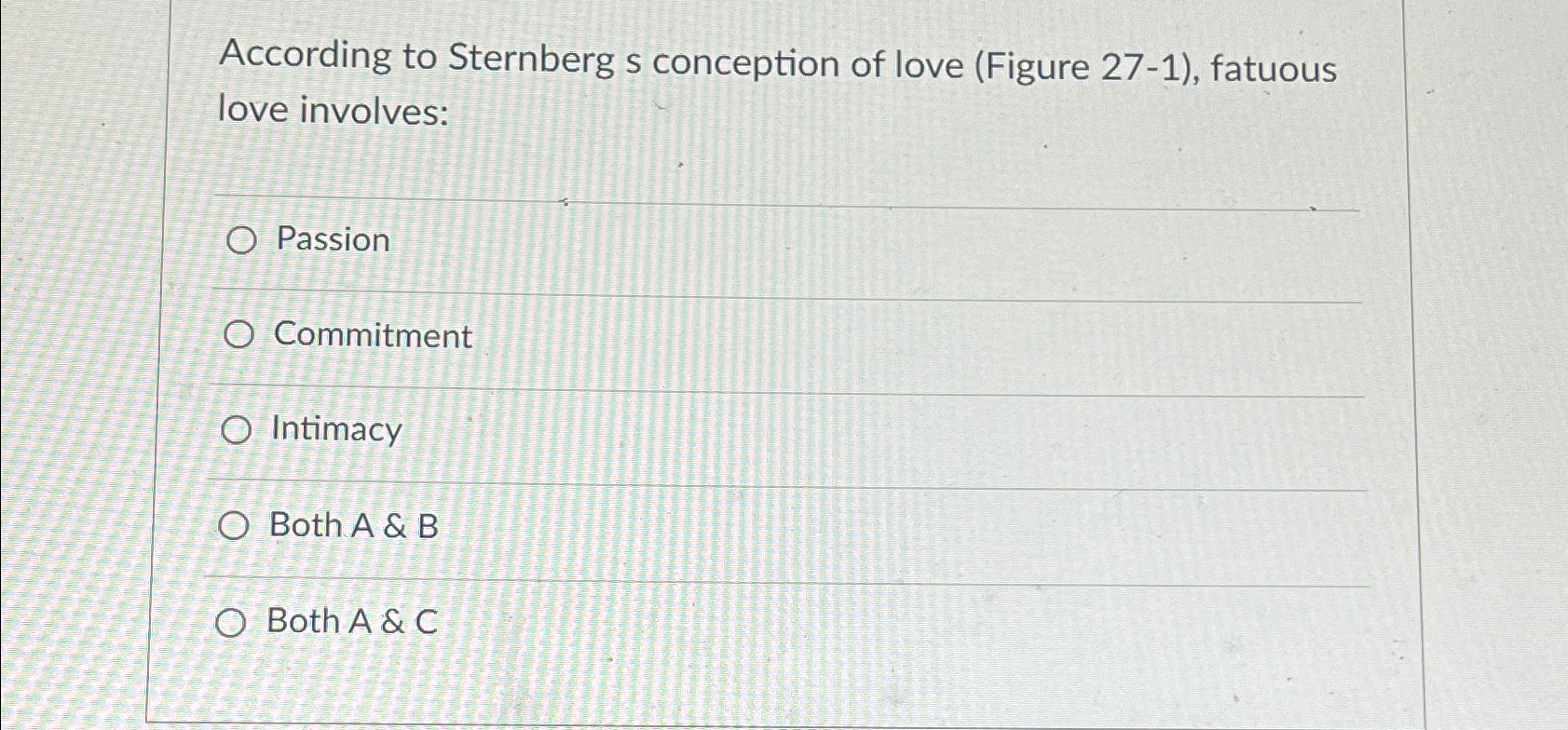 Solved According to Sternberg s conception of love (Figure | Chegg.com