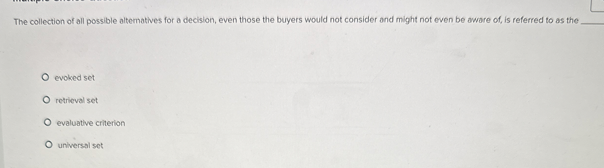 Solved The collection of all possible alternatives for a | Chegg.com