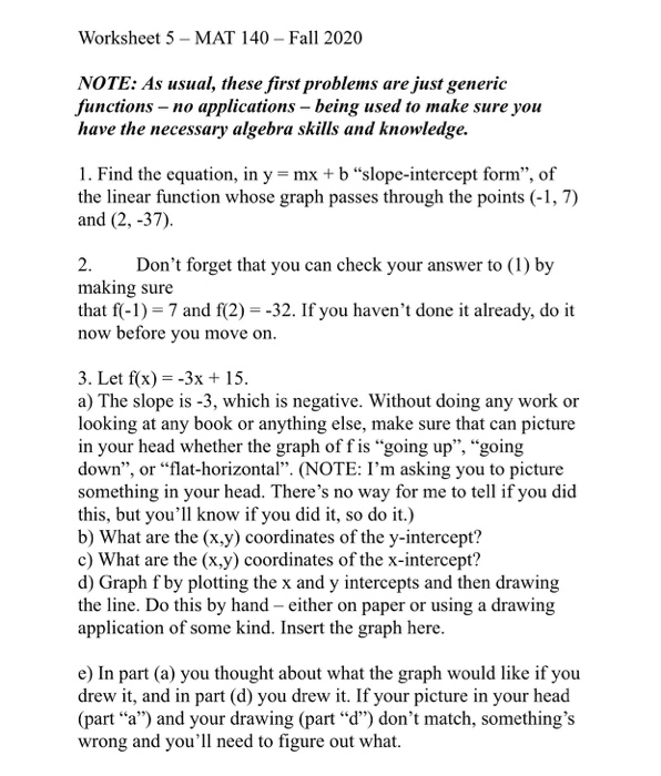 Solved Worksheet 5 - MAT 140 - Fall 2020 NOTE: As usual, | Chegg.com
