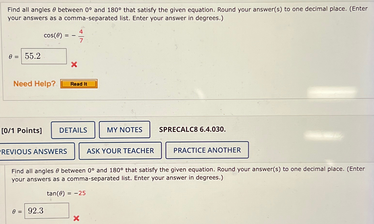 Solved Find all angles θ ﻿between 0° ﻿and 180° ﻿that satisfy | Chegg.com