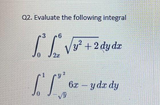 Solved Q2. Evaluate the following integral | Chegg.com