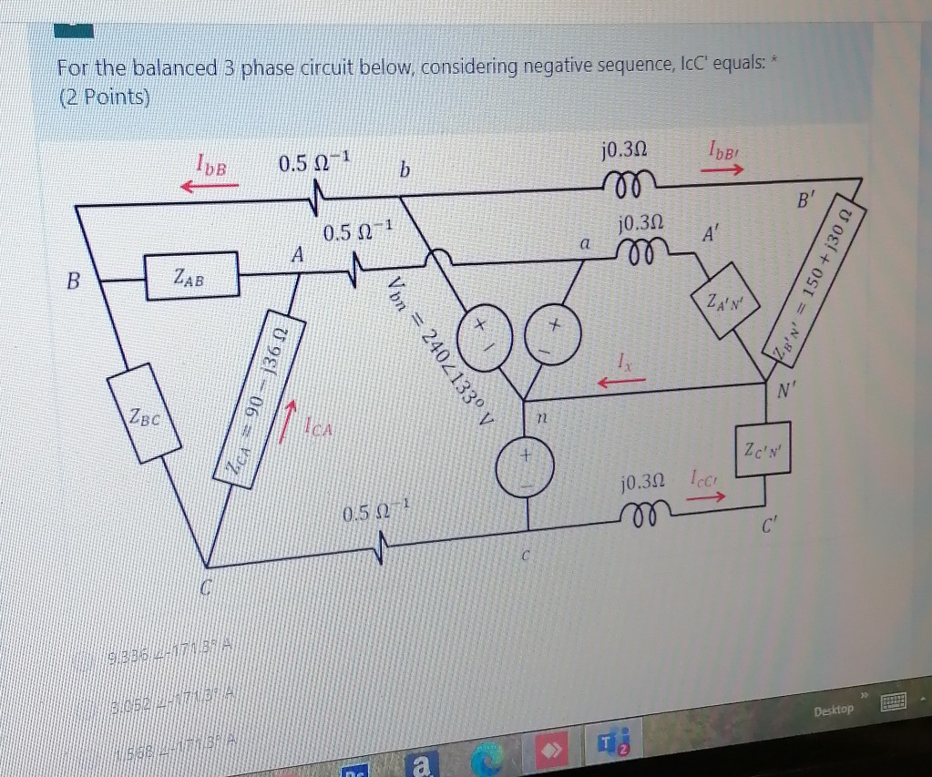 Solved For the balanced 3 phase circuit below, considering | Chegg.com