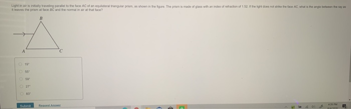 Solved Light in air is instally traveling parallel to the | Chegg.com