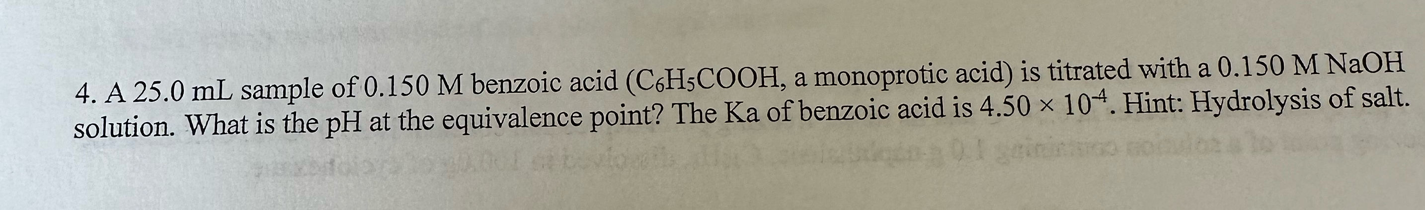 Solved A 25.0mL ﻿sample of 0.150M ﻿benzoic acid , ﻿a | Chegg.com