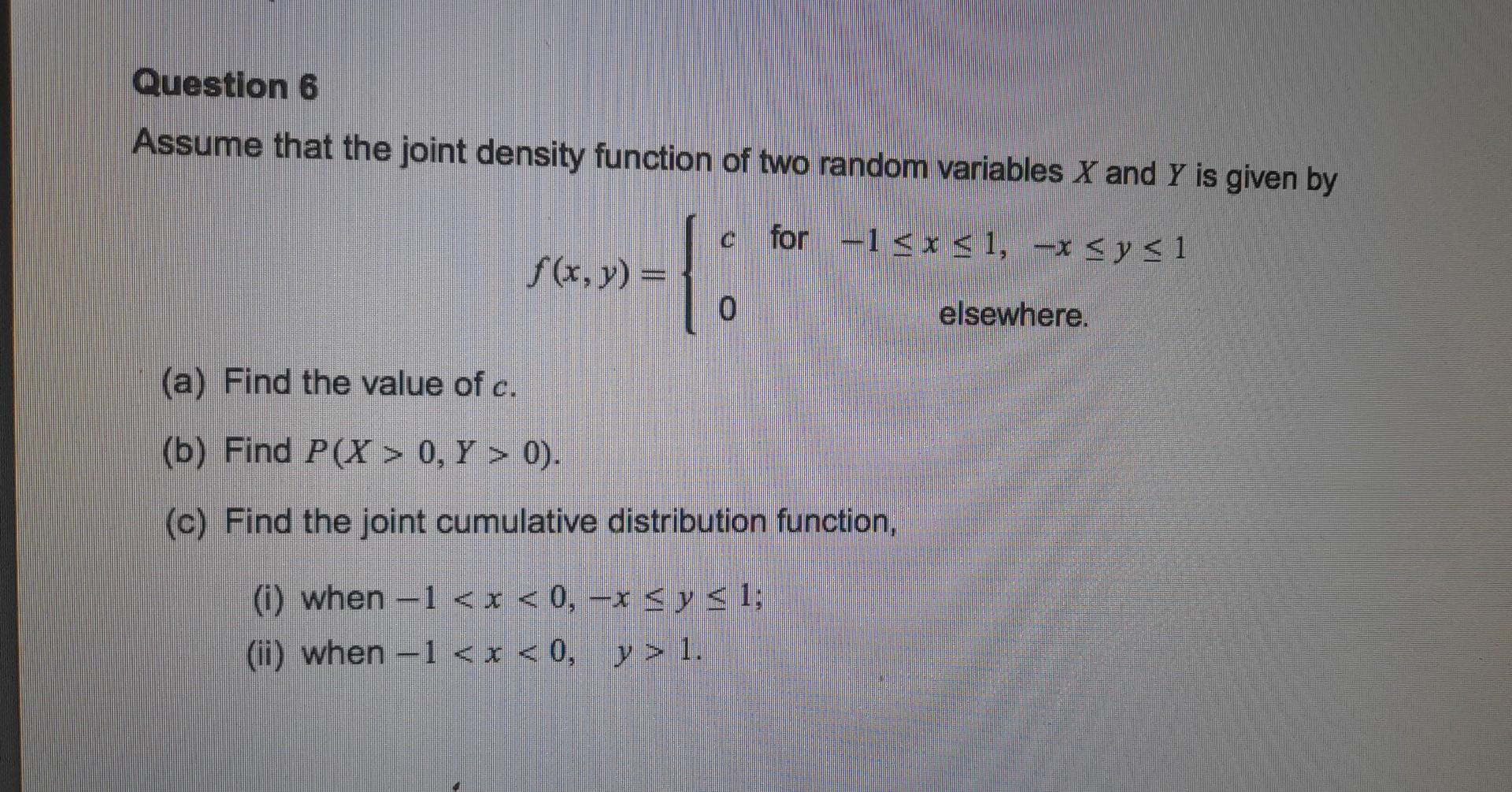 Solved Assume that the joint density function of two random | Chegg.com