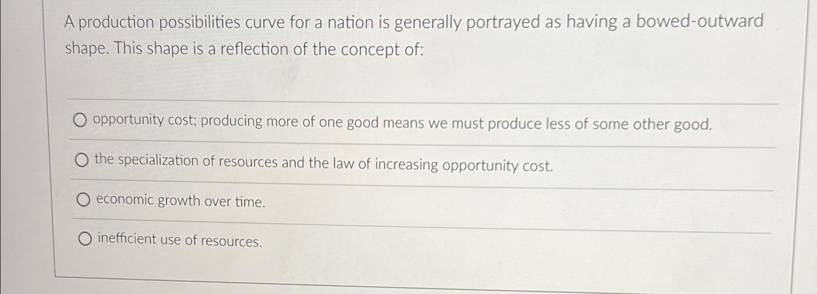 Solved A production possibilities curve for a nation is | Chegg.com